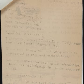 Ford Public Relations Memo regarding Letter from Lincoln, Age 14 ...