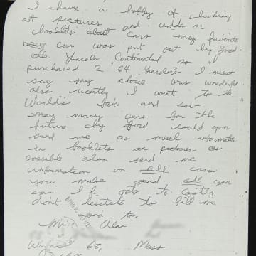 Letter from Ford Public Relations Assistant Milton West to Car ...